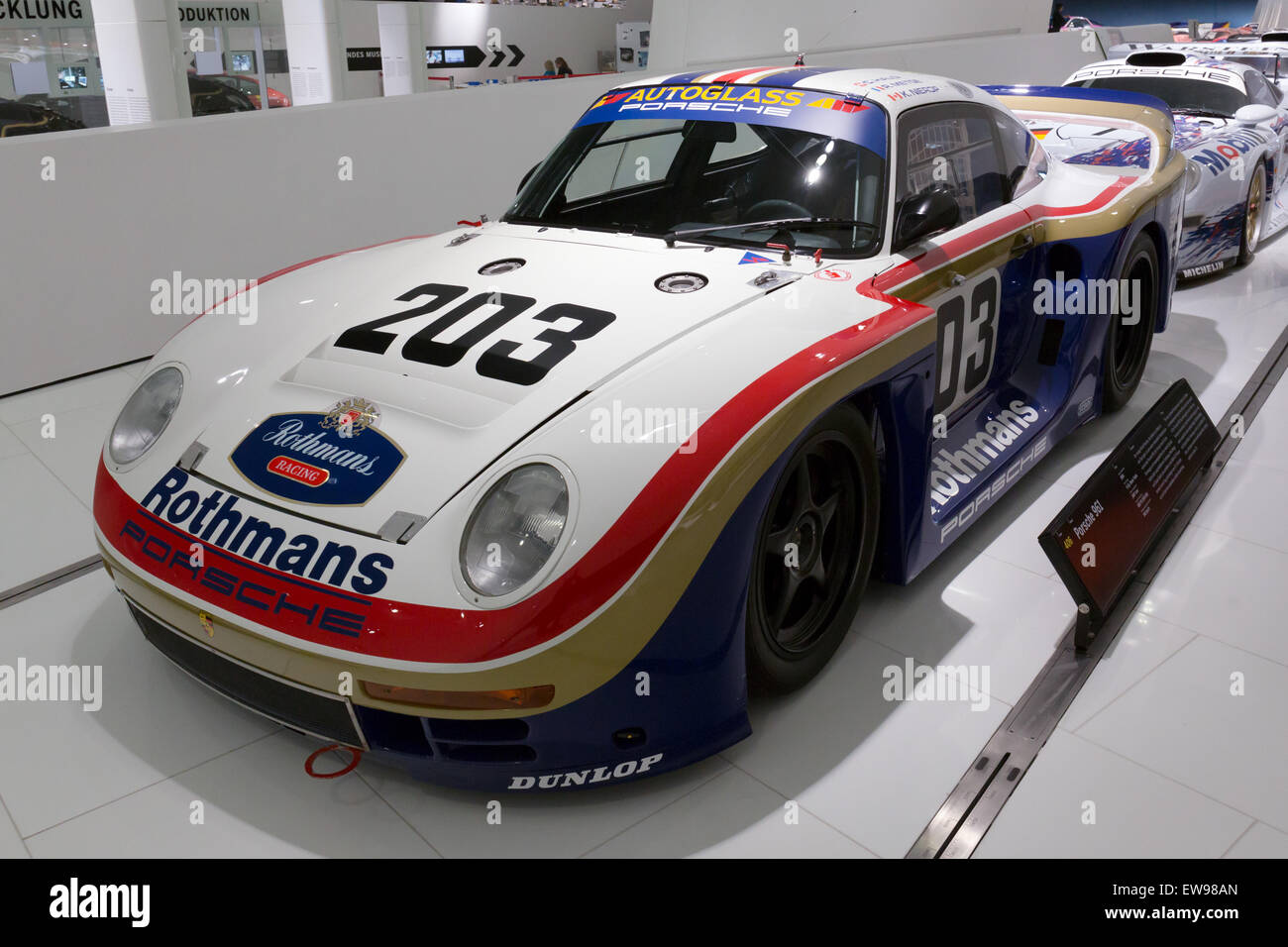 The Porsche 961, shown from the front-left at the Porsche Museum ...