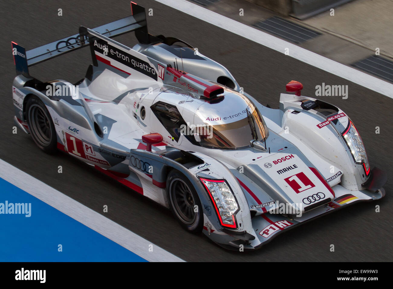 The Audi R18 e-tron quattro no.1, a hybrid race car, captured from the ...