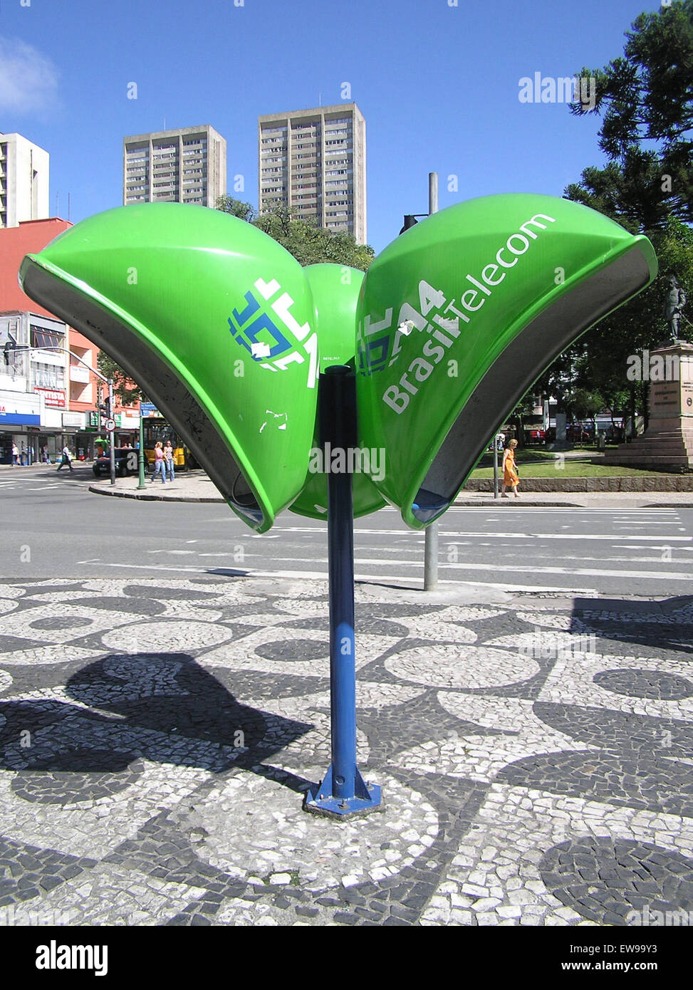 A photograph of a telephone booth in Curitiba, Brazil, showing the ...