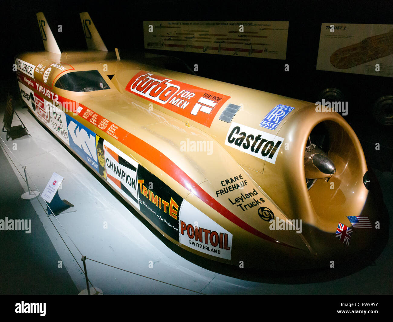 The Thrust2, a jet-powered car, is displayed at the Coventry Transport ...