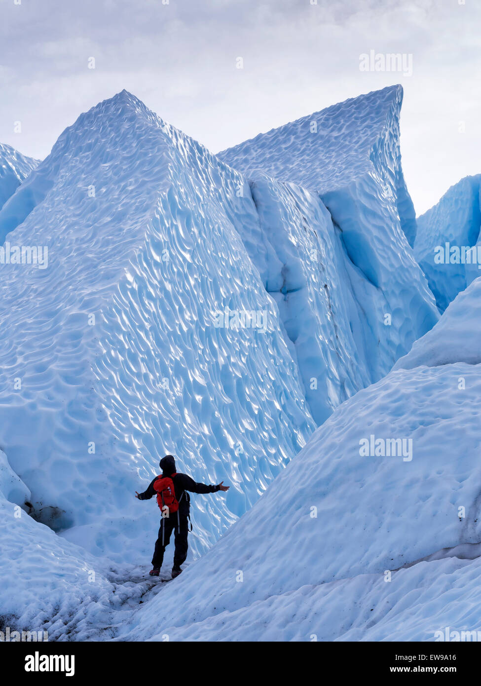 Climber Hiking On Glacier Stock Photo - Alamy