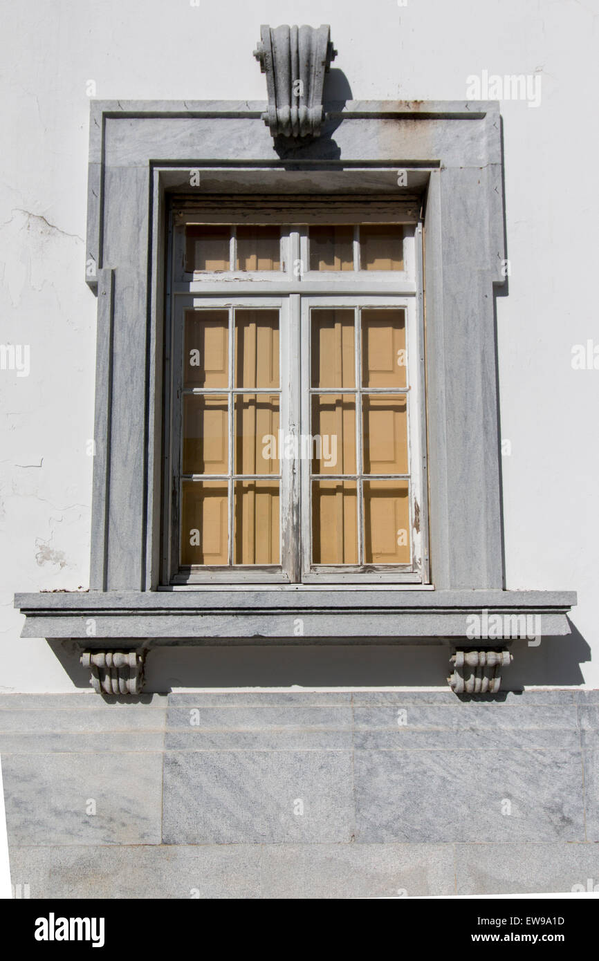Typical portuguese window against a white wall Stock Photo - Alamy