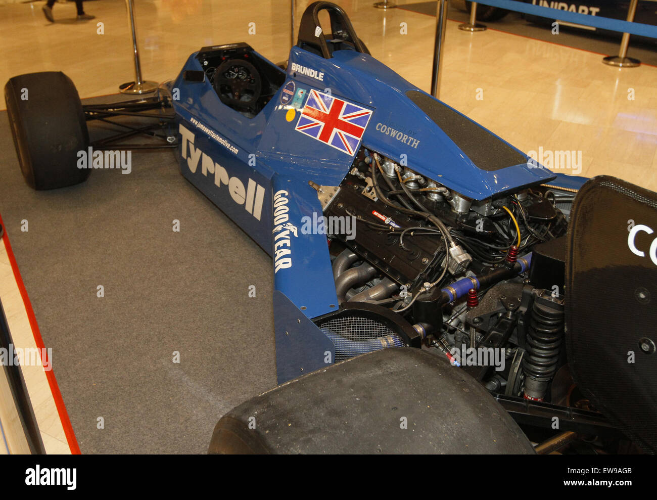 The image shows the rear view of the Tyrrell 012, a Formula 1 race car ...