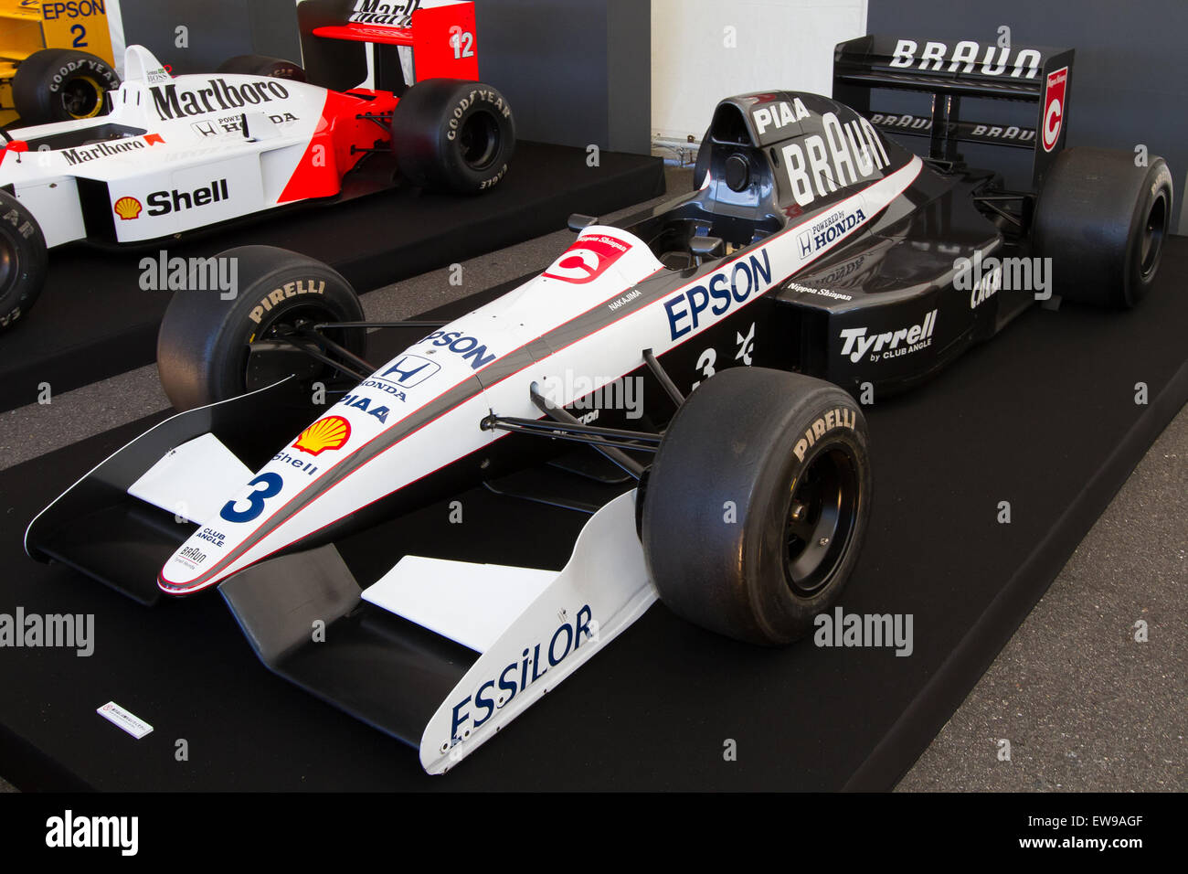 The 2012 Tyrrell 020 Formula 1 car, shown from the front-left angle ...