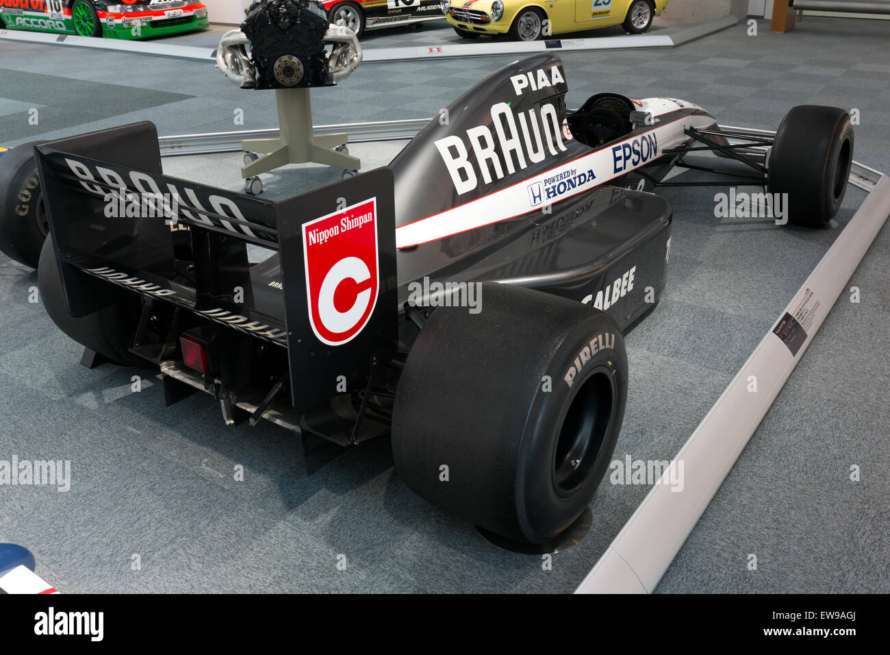 A rear-right view of the Tyrrell 020 Formula 1 car on display at the ...