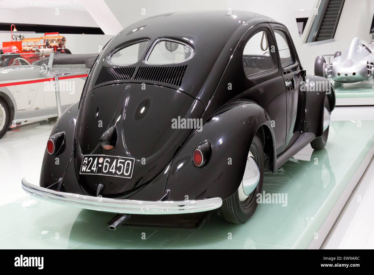 A rear-right view of a Volkswagen Type 1, also known as the Beetle ...