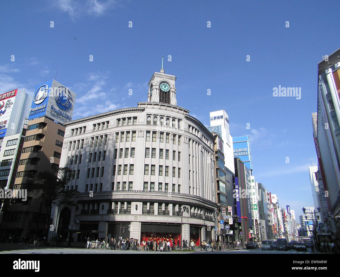 This image captures a scene of Wako Ginza, a prominent location in ...