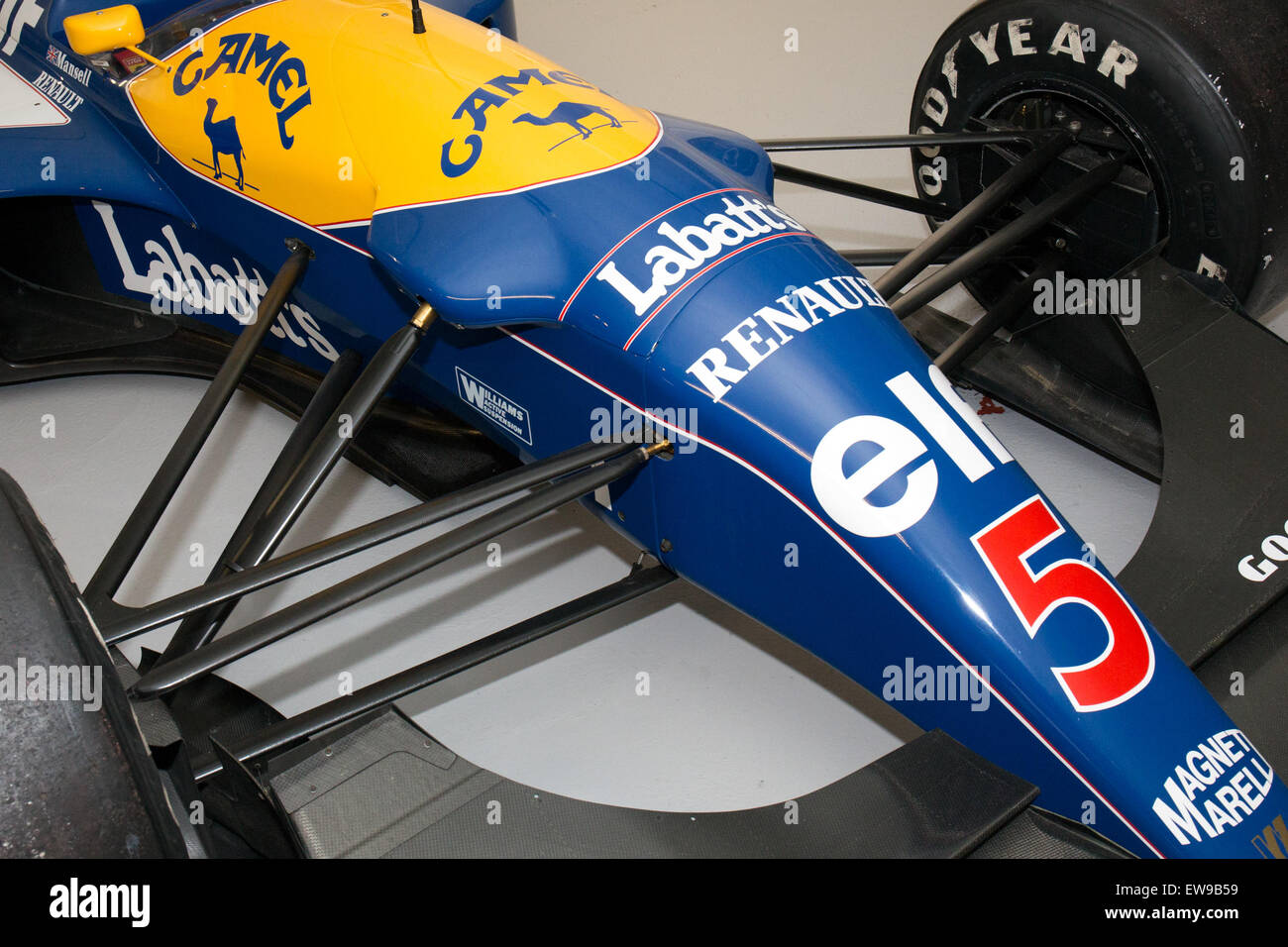 This image shows the front suspension of the Williams FW14B, a car from ...