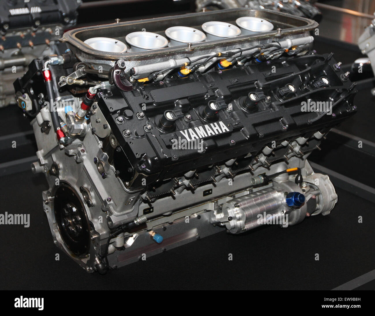 The rear view of the Yamaha OX10A engine, showcasing its technical ...