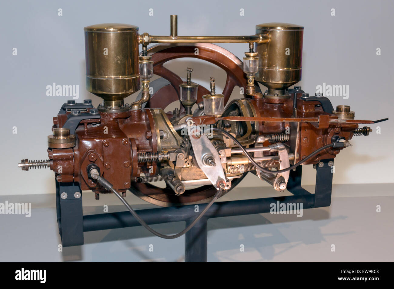 The Benz 2-cylinder engine, part of the Mercedes-Benz Museum collection ...