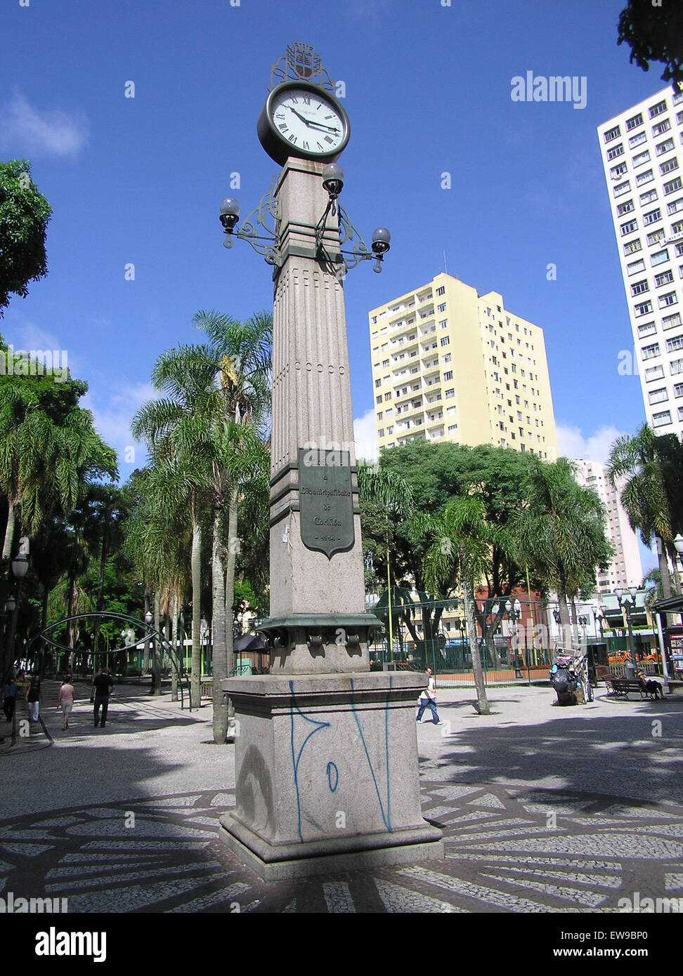 A clock located at Praca Osorio in Curitiba, Brazil, serves as both a ...