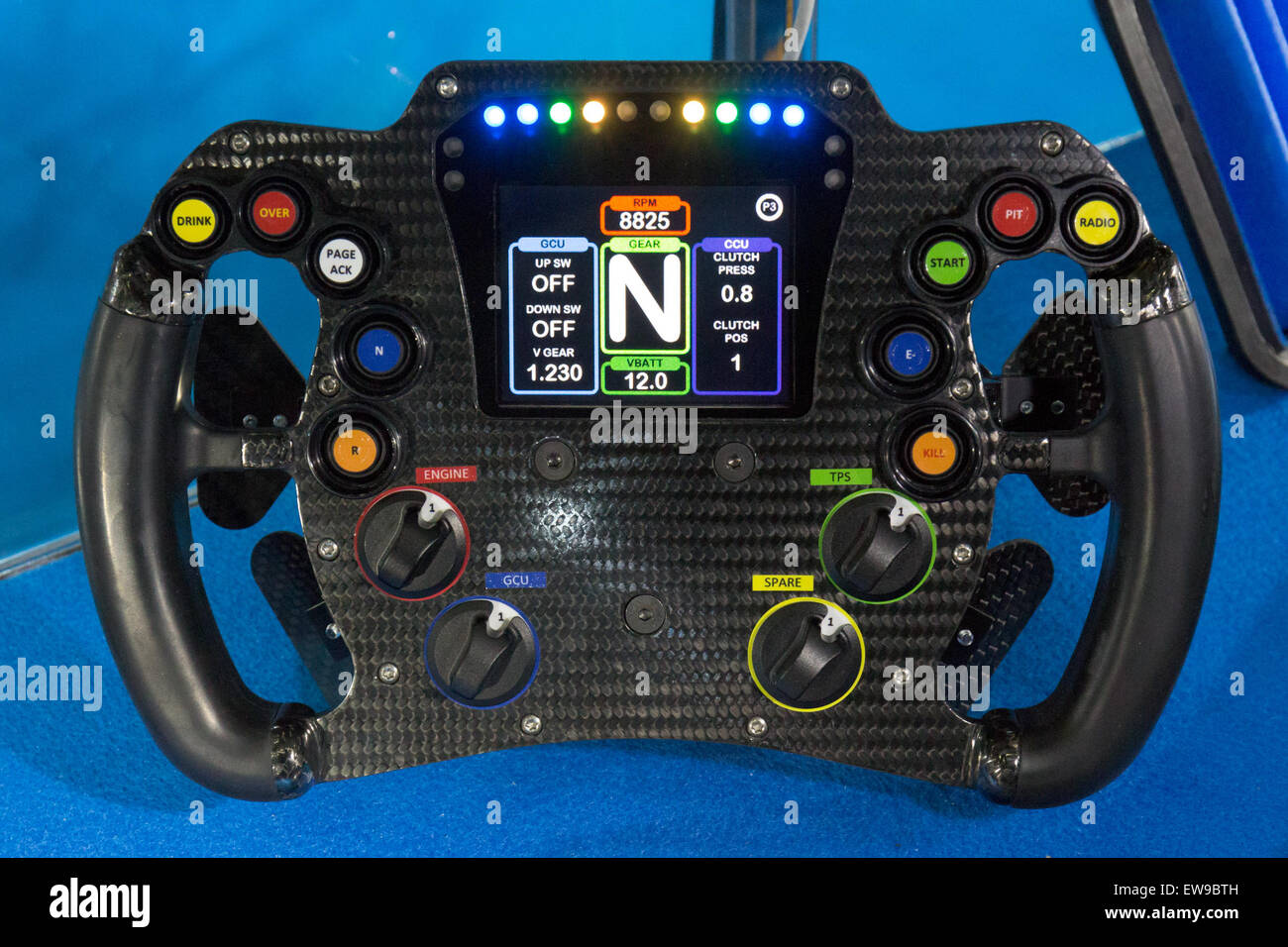 The 2015 Cosworth Super Formula steering wheel, displayed at the Tokyo ...