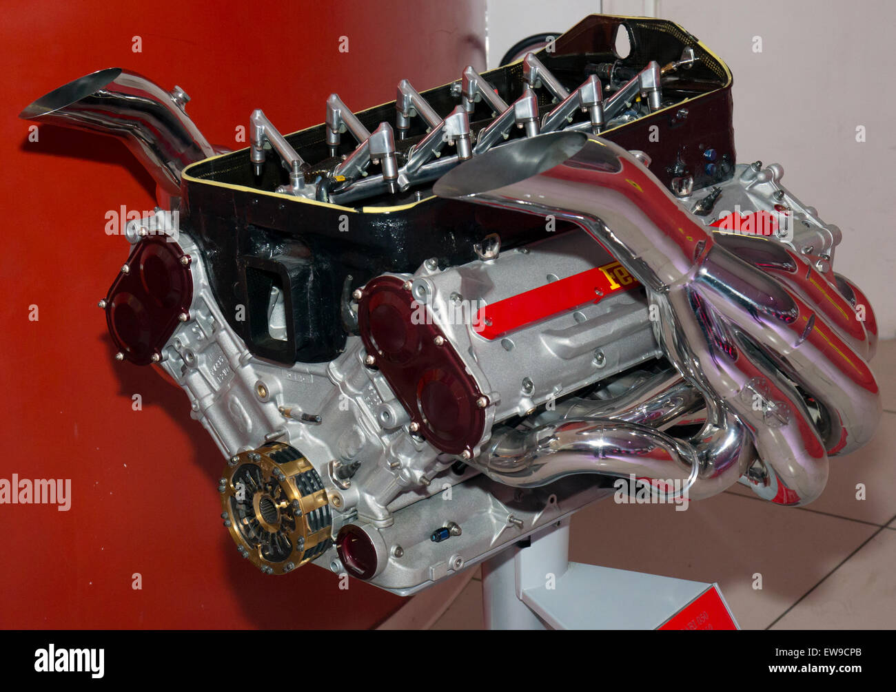 The Ferrari 050 engine rear, displayed at the Museo Ferrari, showcases ...