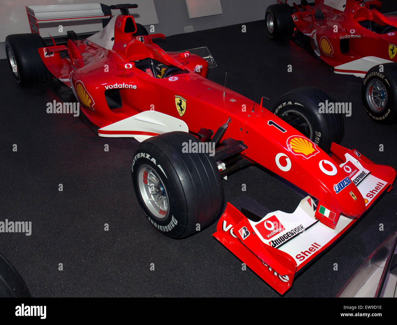 The Ferrari F2003-GA, displayed at the Museo Ferrari, showcases a ...