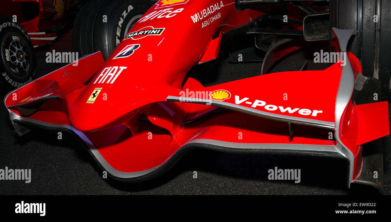 The Ferrari F2008 front wing, displayed at the Museo Ferrari, is an ...