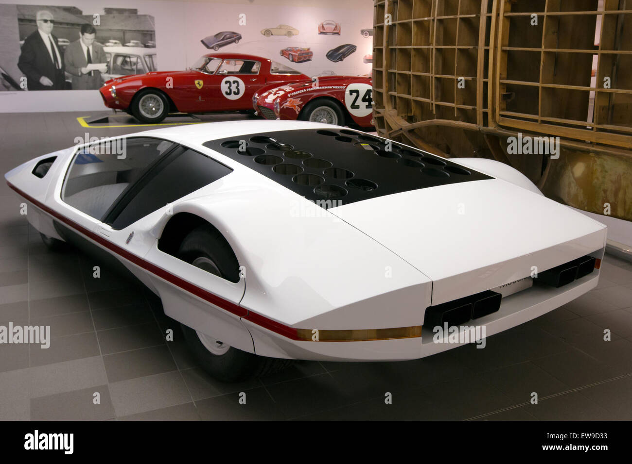 This image shows the Ferrari Modulo from a rear-left angle at the Museo ...