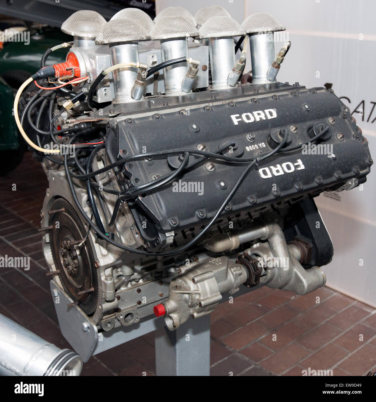 This image shows the rear-right view of a Ford-Cosworth DFV engine on ...