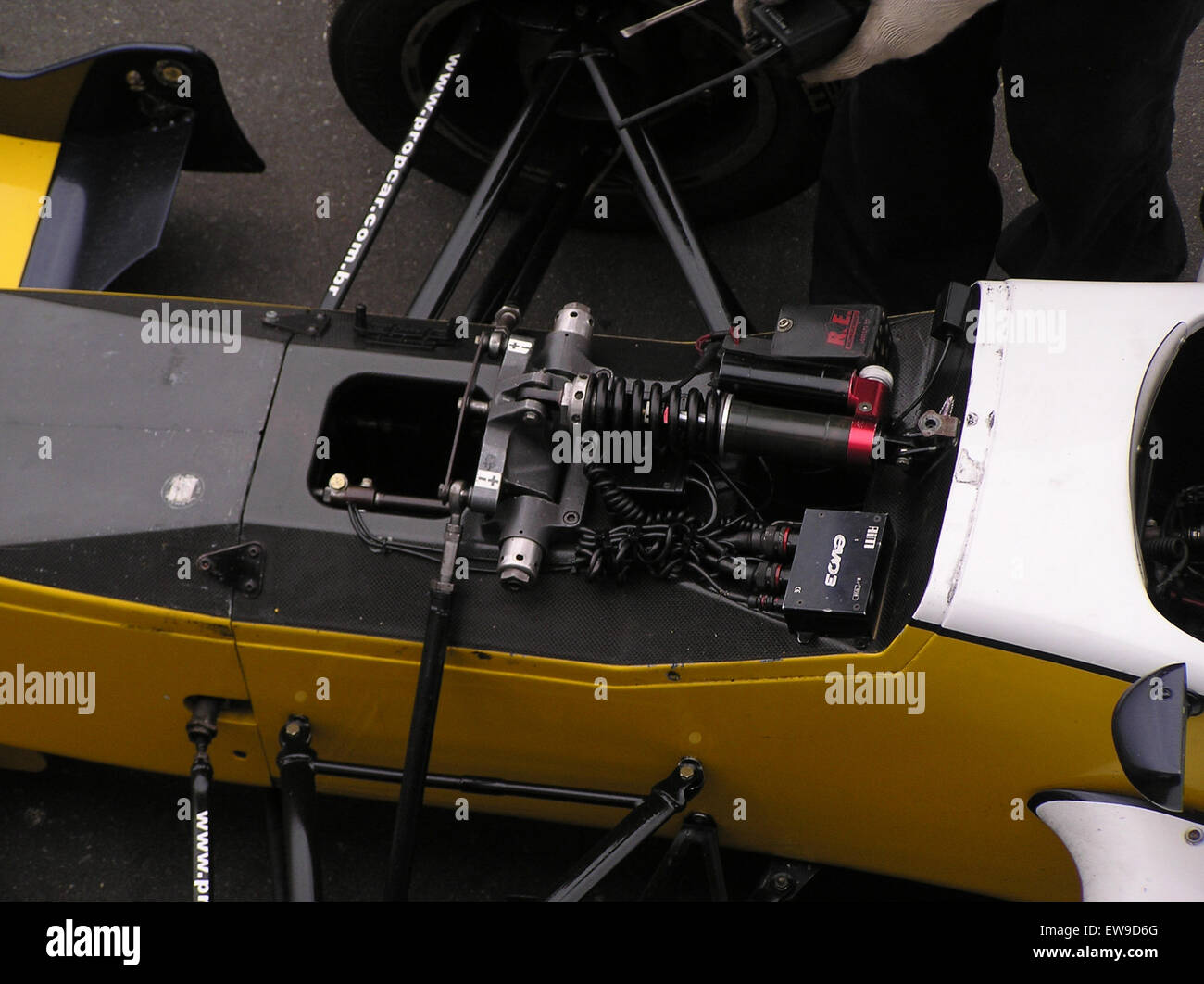 A photograph showcasing a Formula Renault race car from the front ...