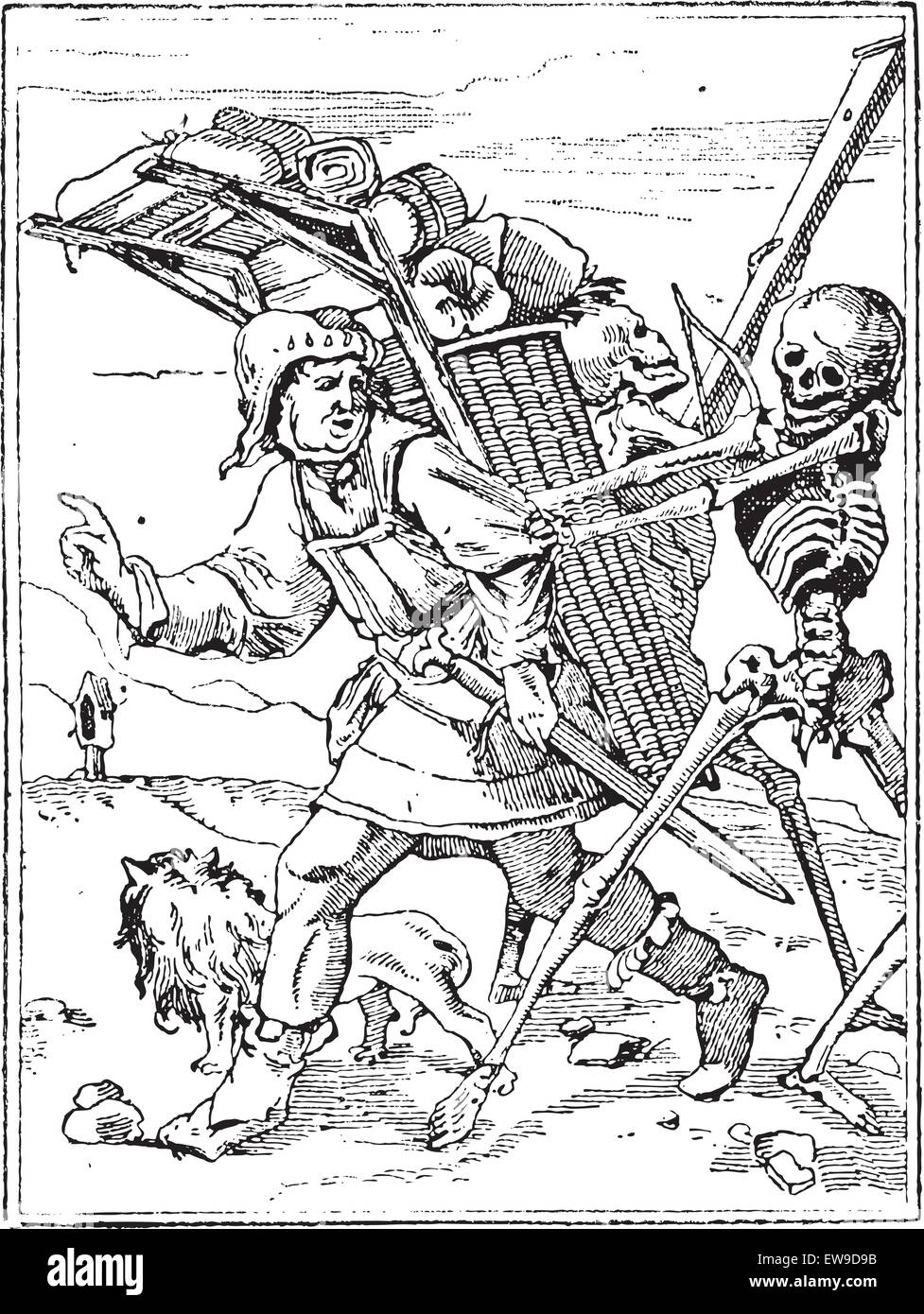 Dance of Death, vintage engraved illustration. Dictionary of Words and ...