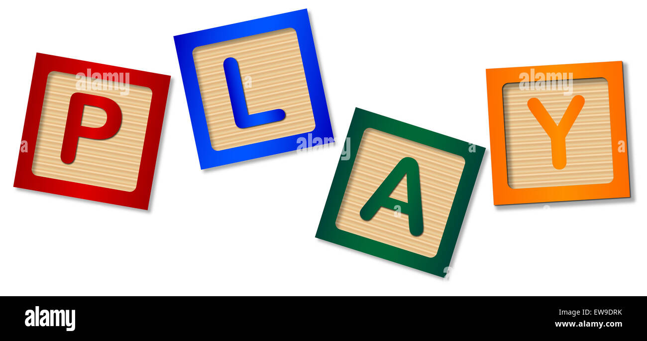 The word play made up from wooden blocks over a white background Stock ...