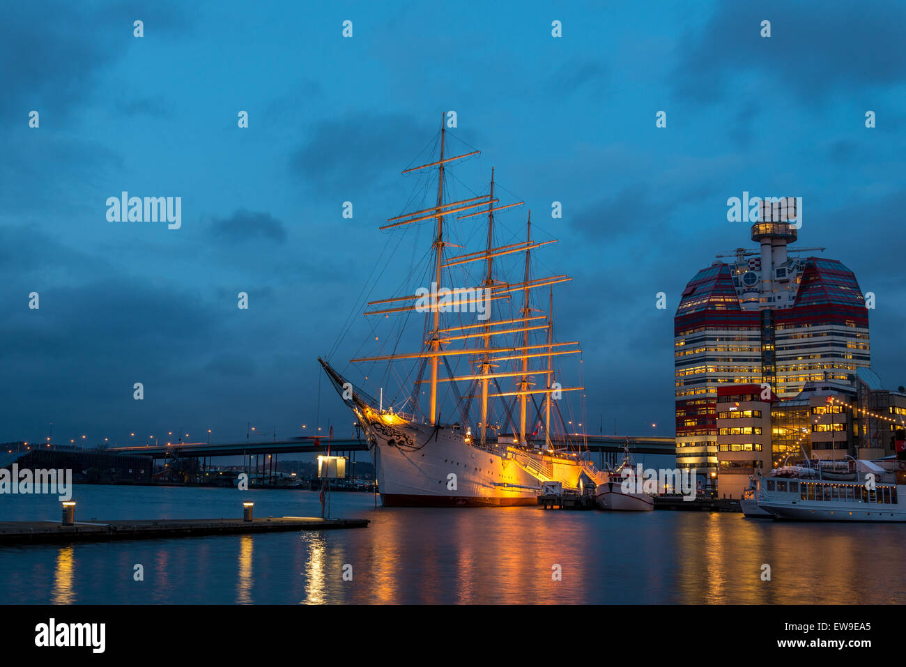 Classic tall ship and modern office building overlooking Gothenburg ...