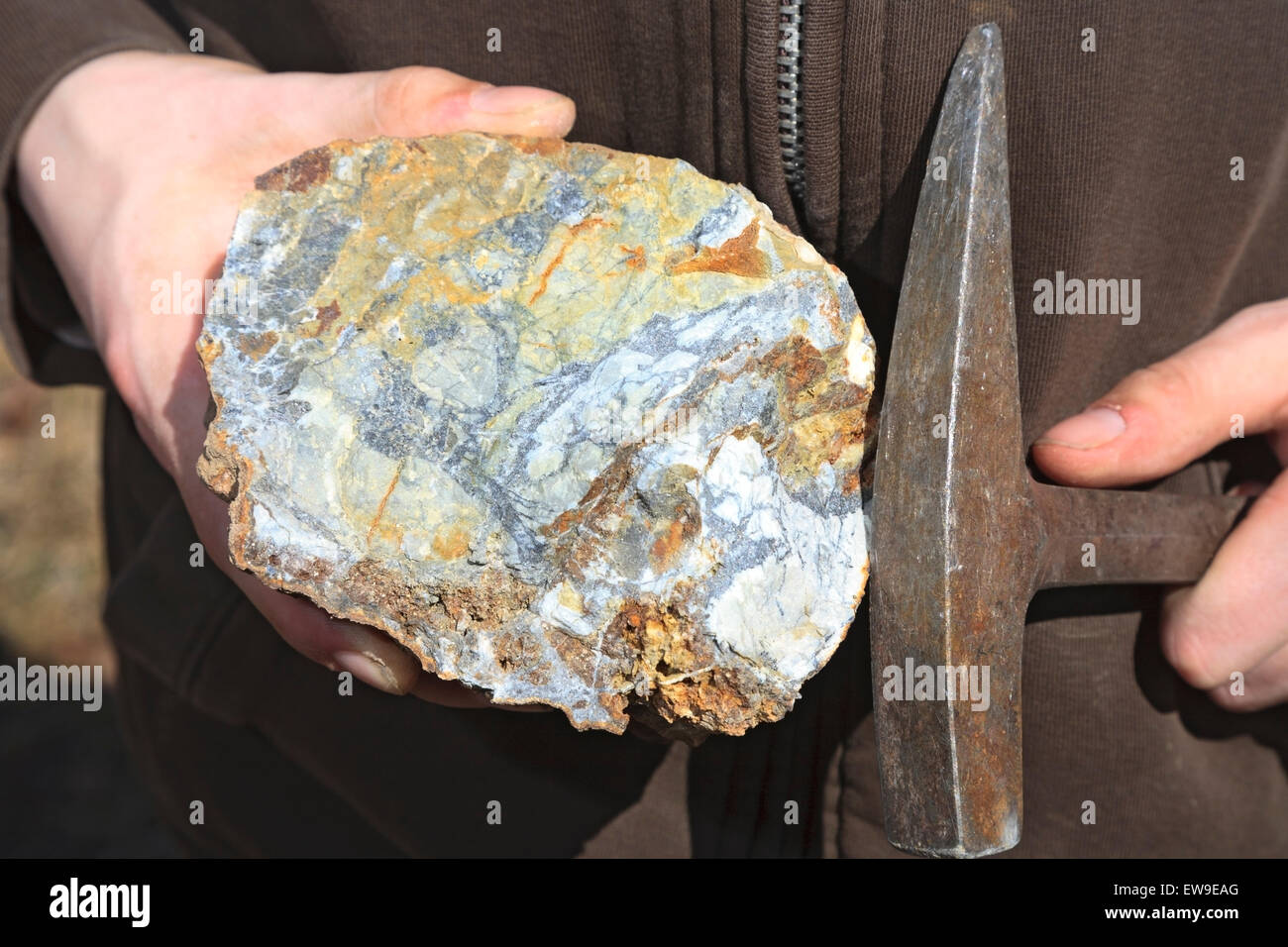 Mining exploration. Rock hammer on mineral laden rock, Smithers ...