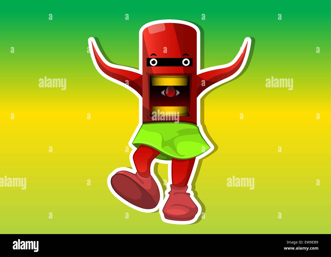 Alien Creature, Red, with Tentacles, Wearing a Green Skirt, vector ...
