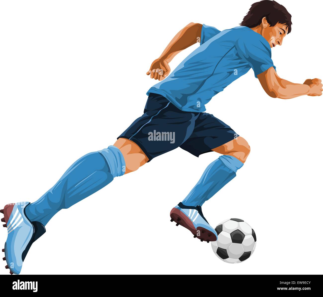 Cartoon illustration footballer kicking football hi-res stock ...