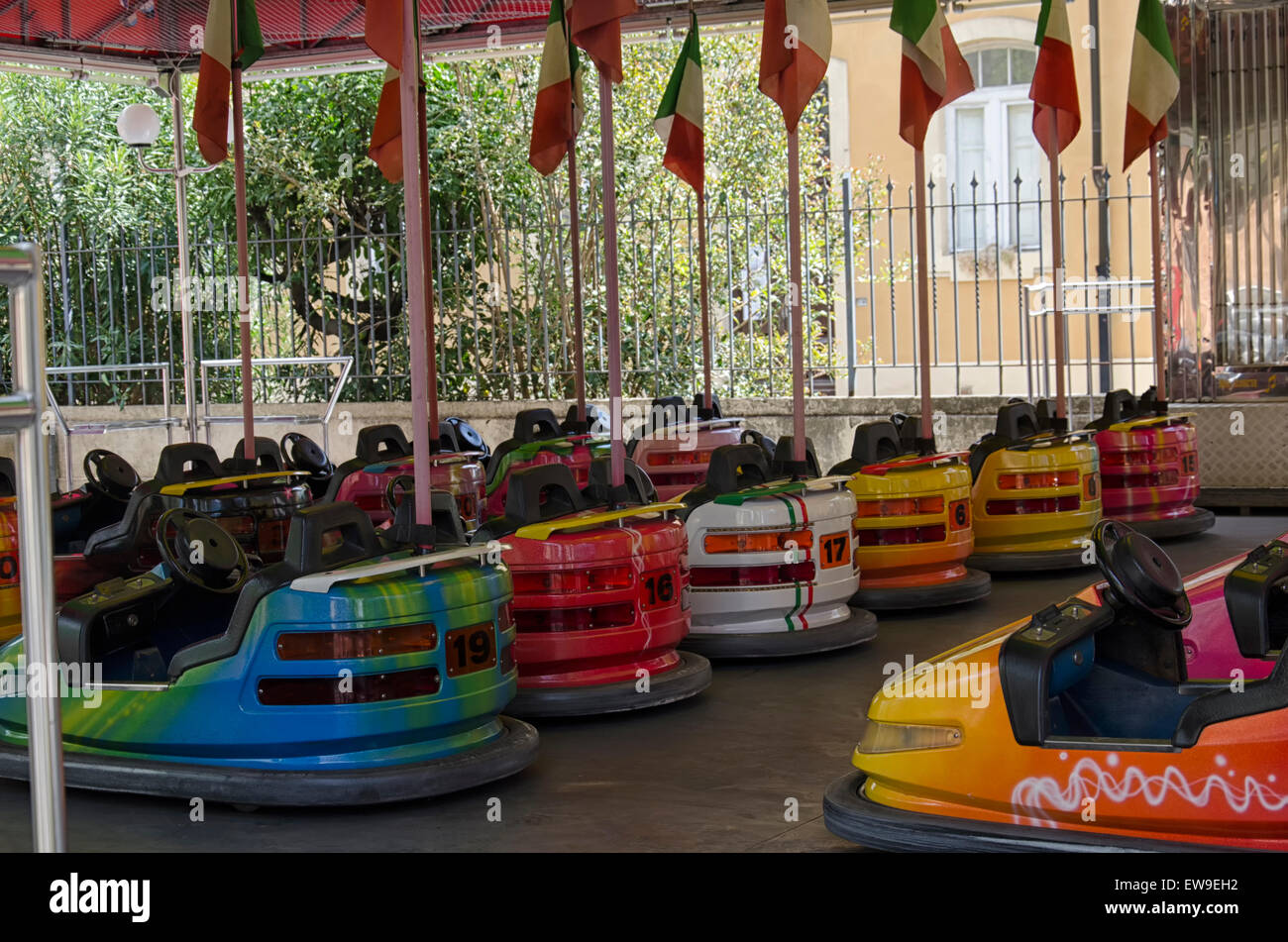 View of bumper cars in a fairground Stock Photo - Alamy