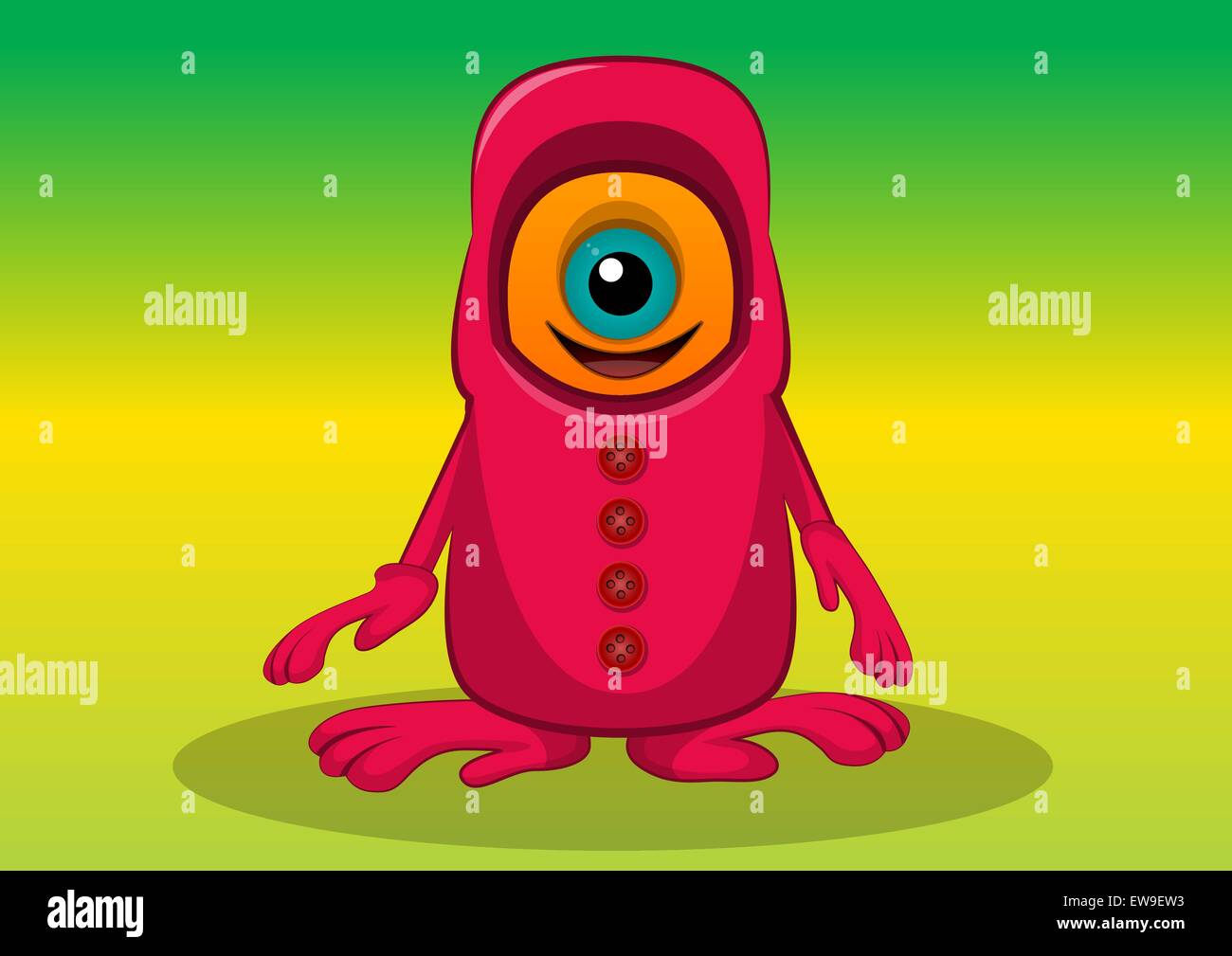 One-eyed Creature, Orange and Red Monster, Big Alien Eye, vector ...