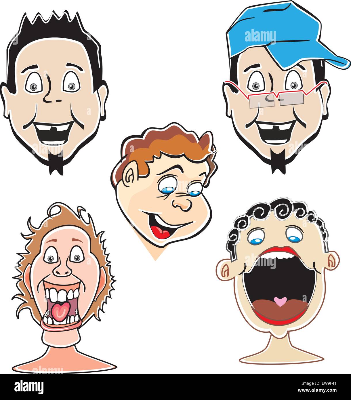 Laughing guys, 5 faces, vector illustration Stock Vector Image & Art ...