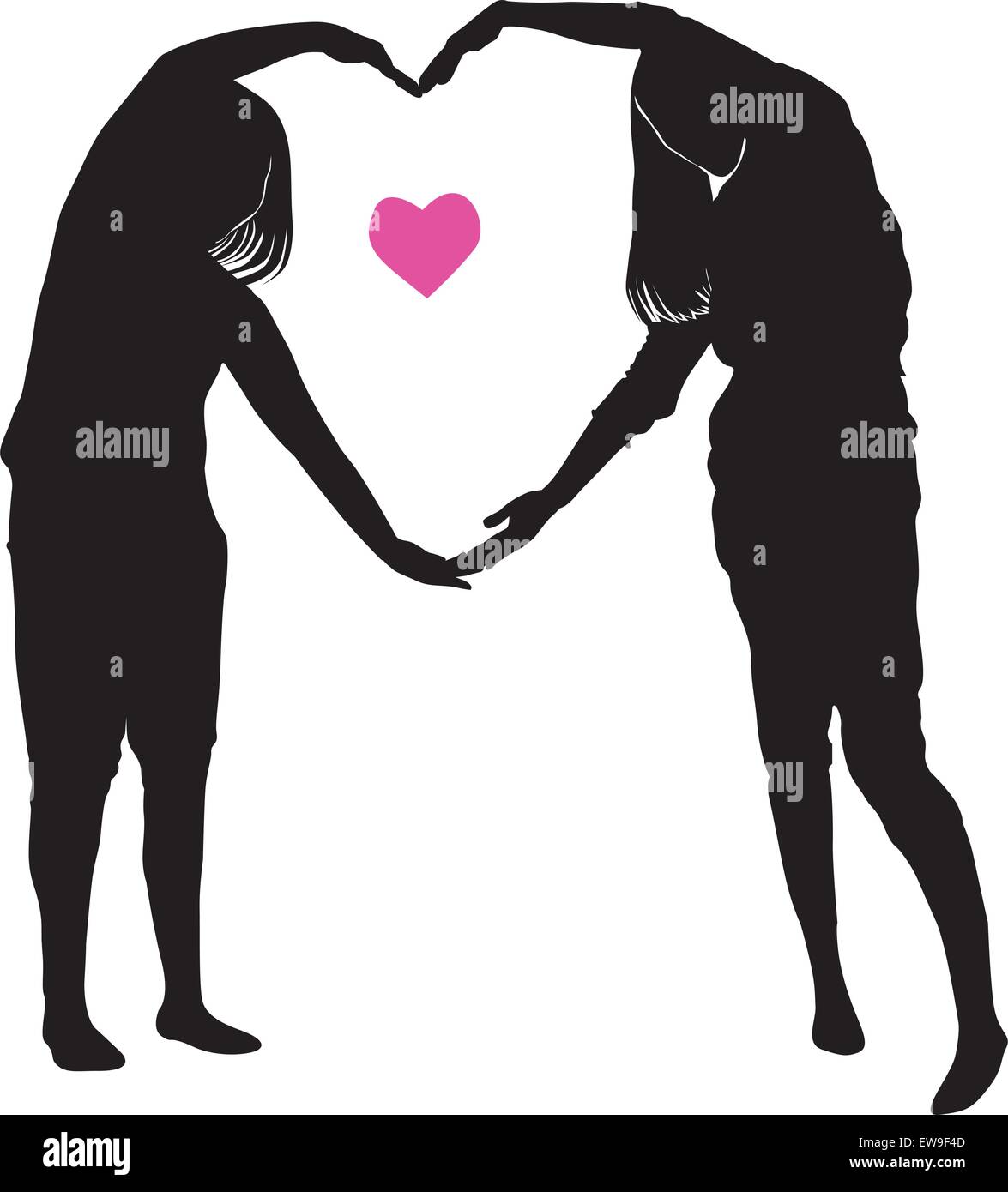 Love, arms forming a heart shape, pink heart in the middle, vector ...