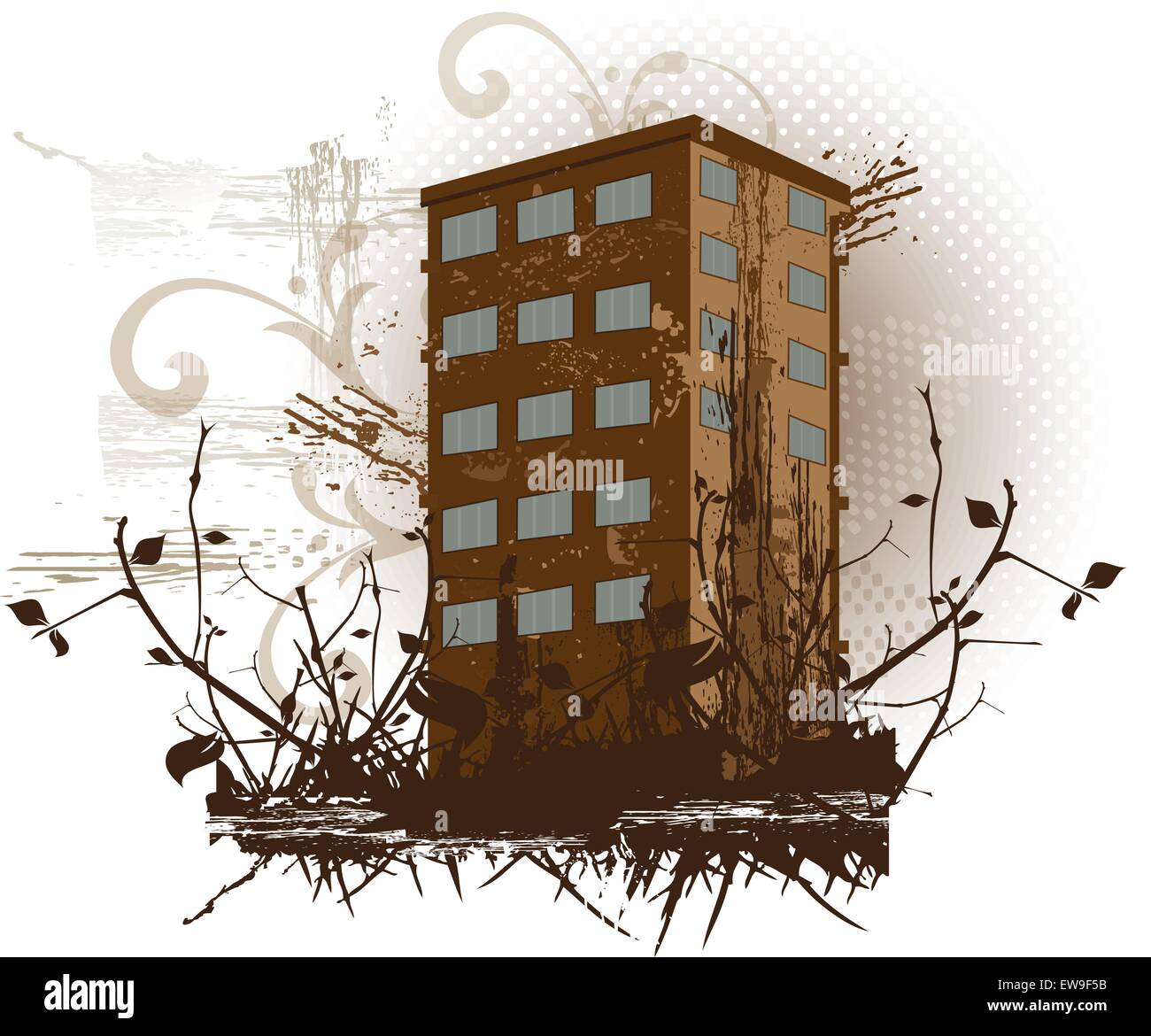 Brown building with nature and design patterns, vector illustration ...