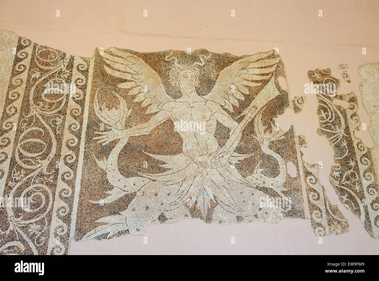 Mosaic of a mythological creature at the Archeological Museum on Rhodes ...