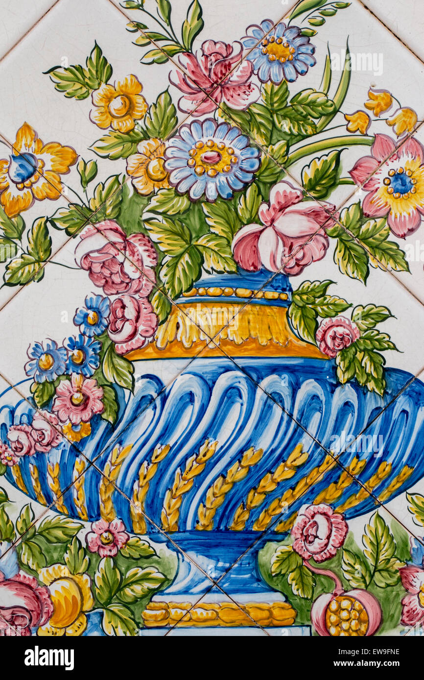 Close up view of beautiful painting artwork of portuguese azulejo tiles ...