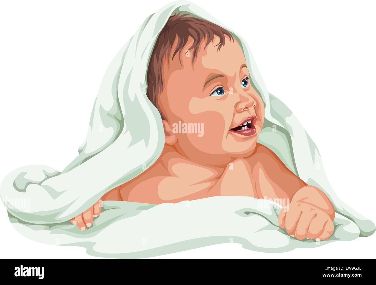 Vector illustration of cute baby boy covered with towel Stock Vector ...