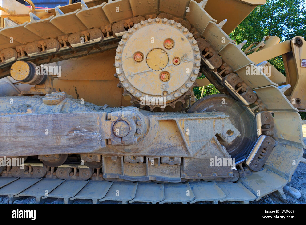 Close-up of bulldozer track mechanism, Nanaimo, Vancouver Island ...
