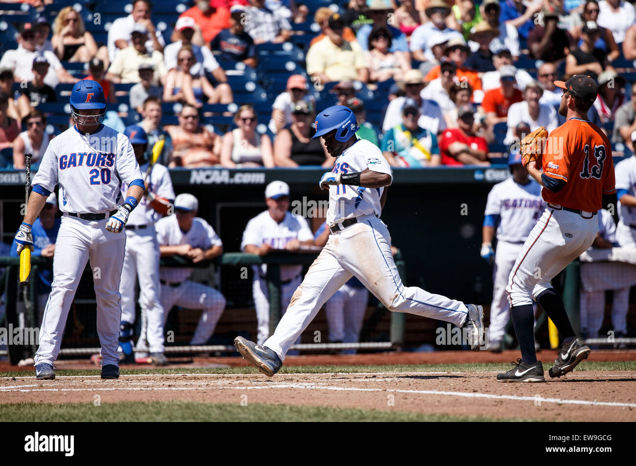 June 19, 2015: Florida's Josh Tobias #11crosses home plate in action ...