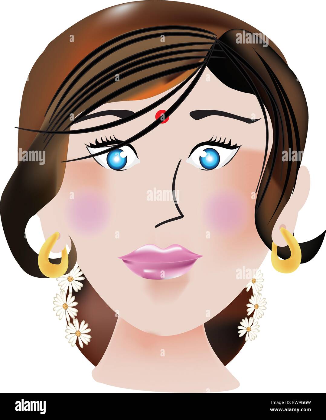 Indian face, female, bindi on the forehead, blue eyes, gold earrings ...