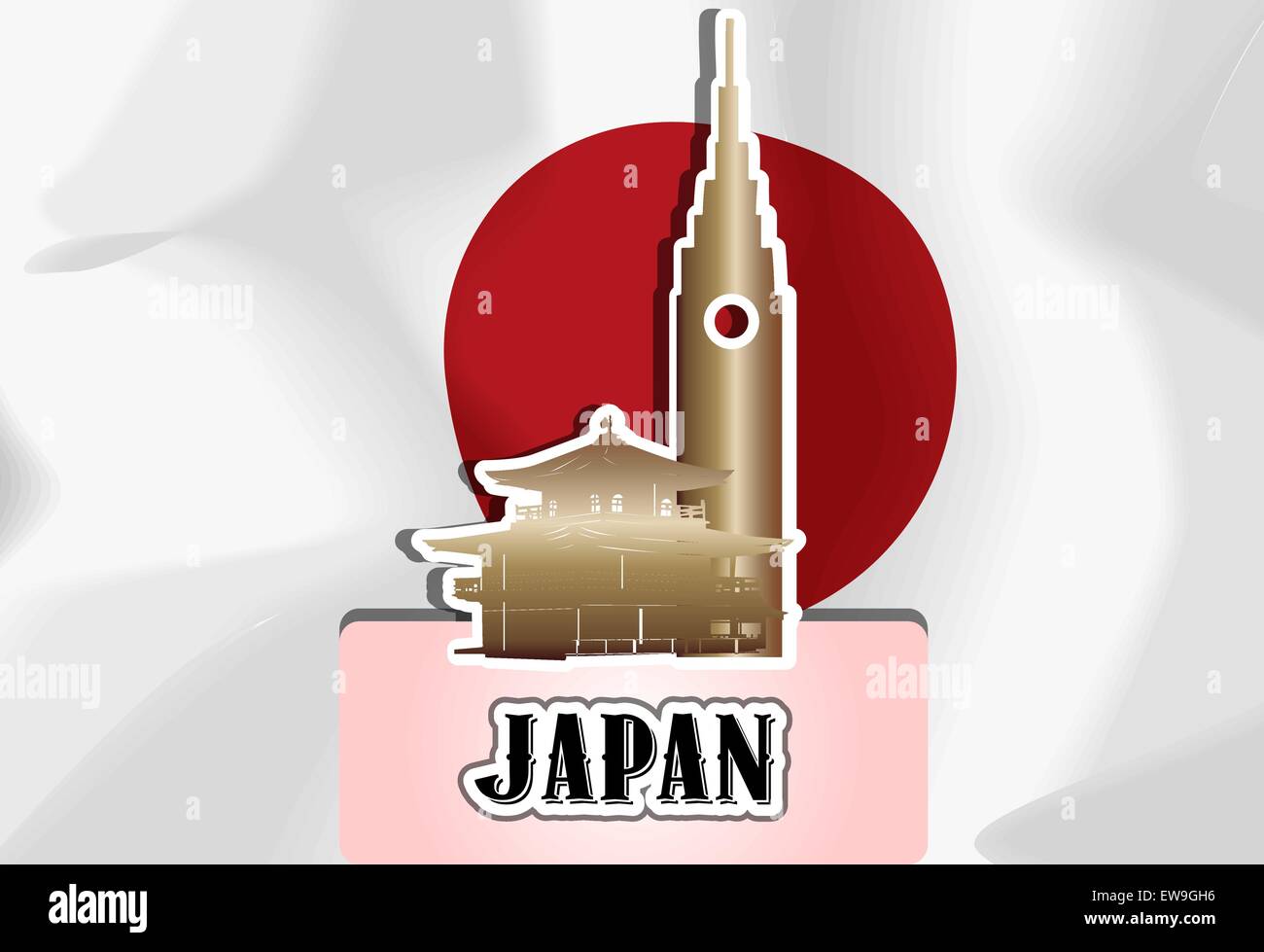 Japan, Japanese flag, pagoda and skyscraper, vector illustration Stock ...