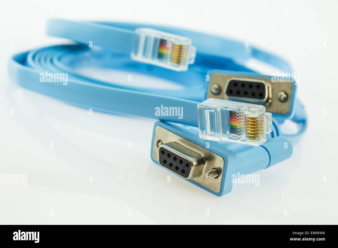 two flat console cables for setting up network devices Stock Photo - Alamy