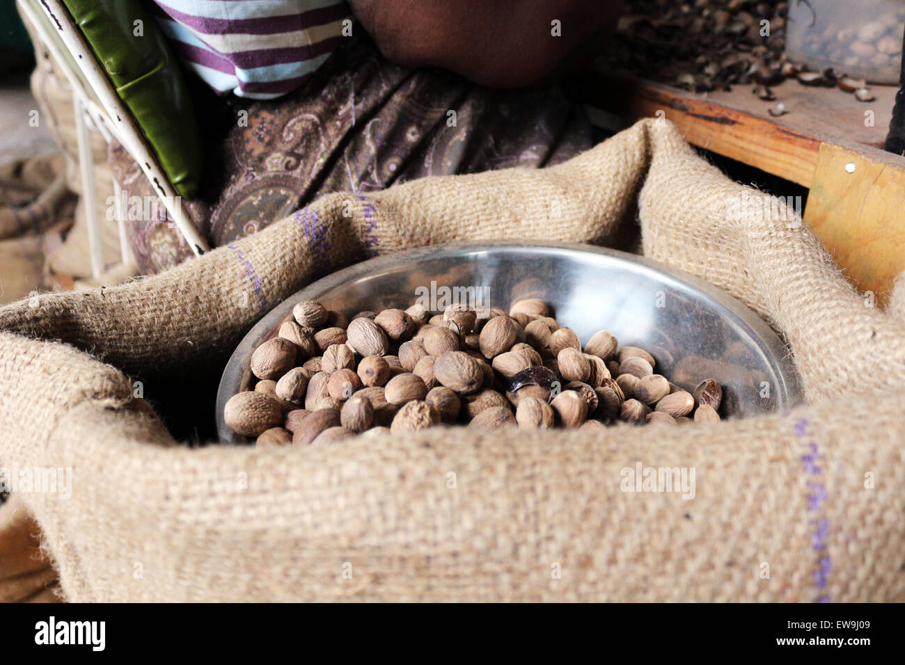 nutmeg with their shells removed in a sack Stock Photo - Alamy