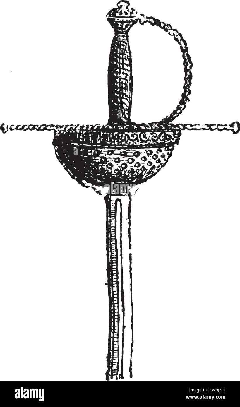 Rapier isolated on white, vintage engraved illustration. Dictionary of ...
