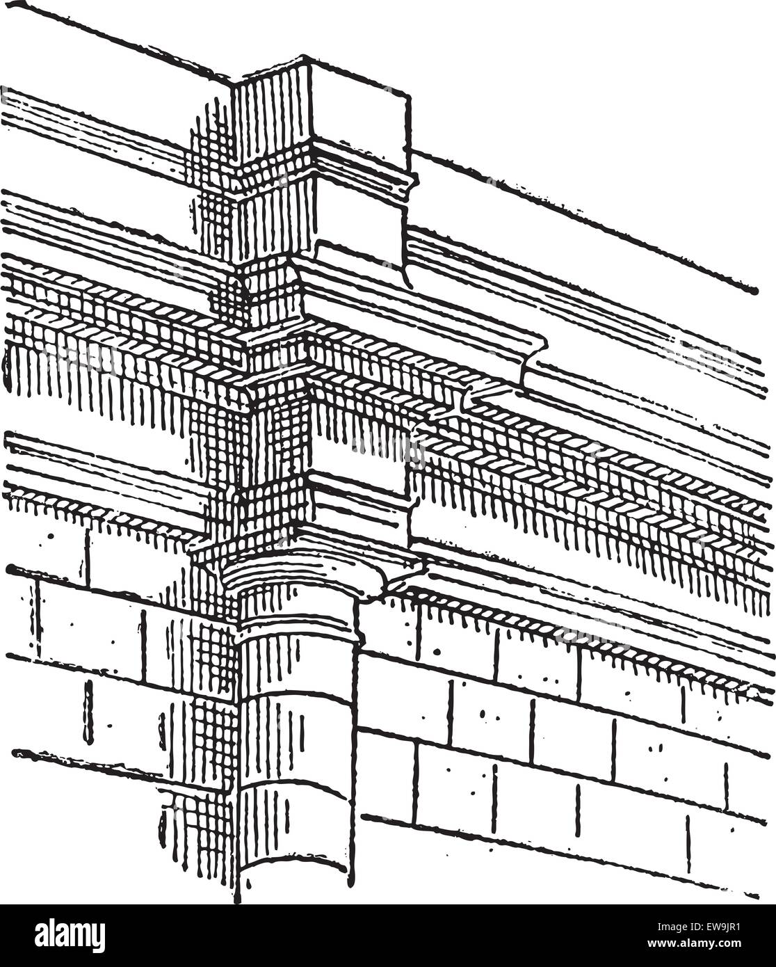 Pilaster, a projecting column, vintage engraved illustration ...