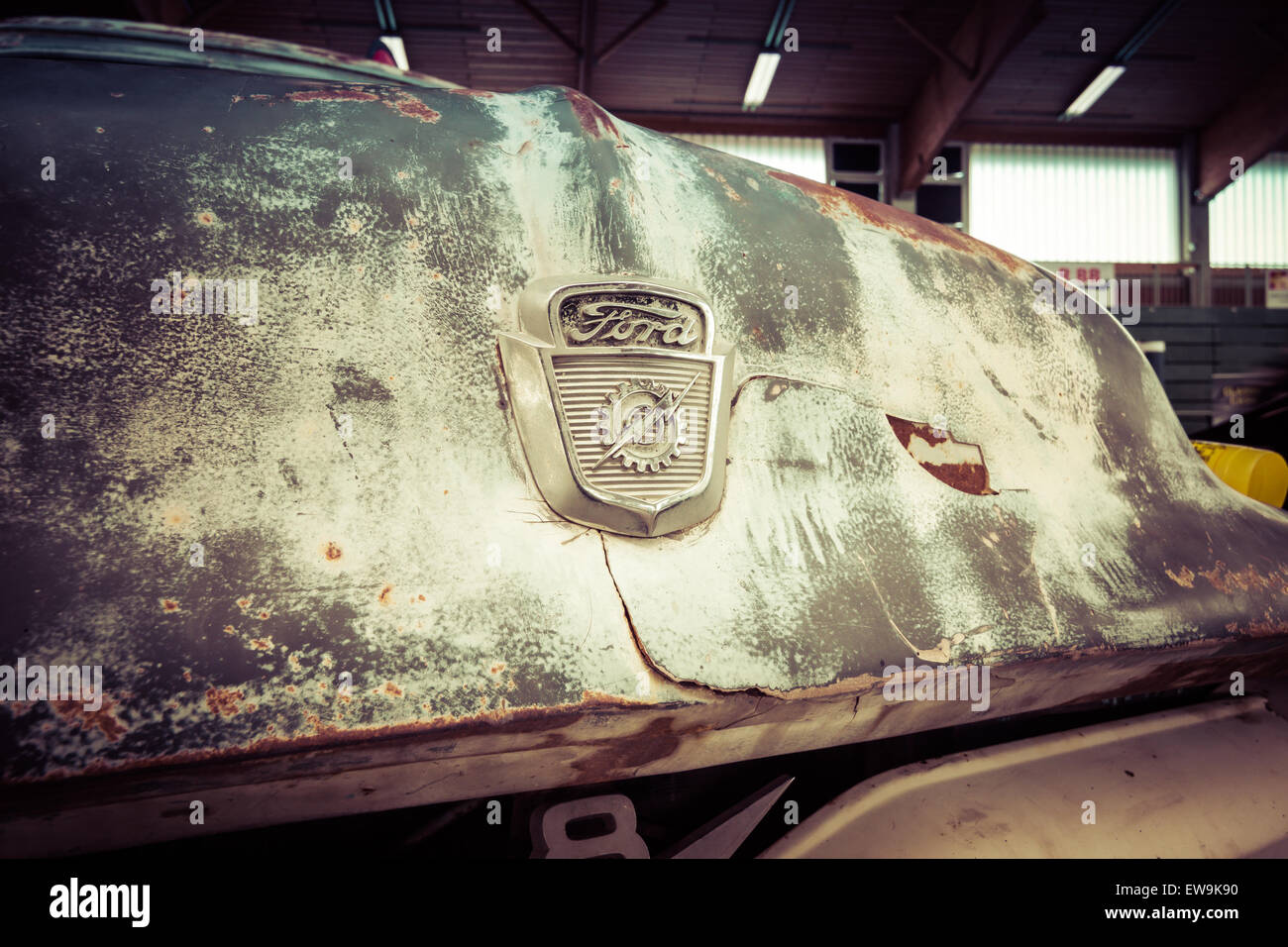 Fragment of rusted body of full-size pickup truck Ford F100 ...