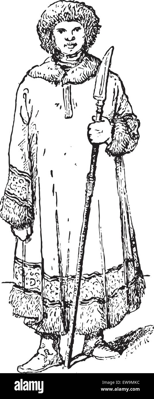 Siberian Yakut, vintage engraved illustration. Dictionary of words and ...