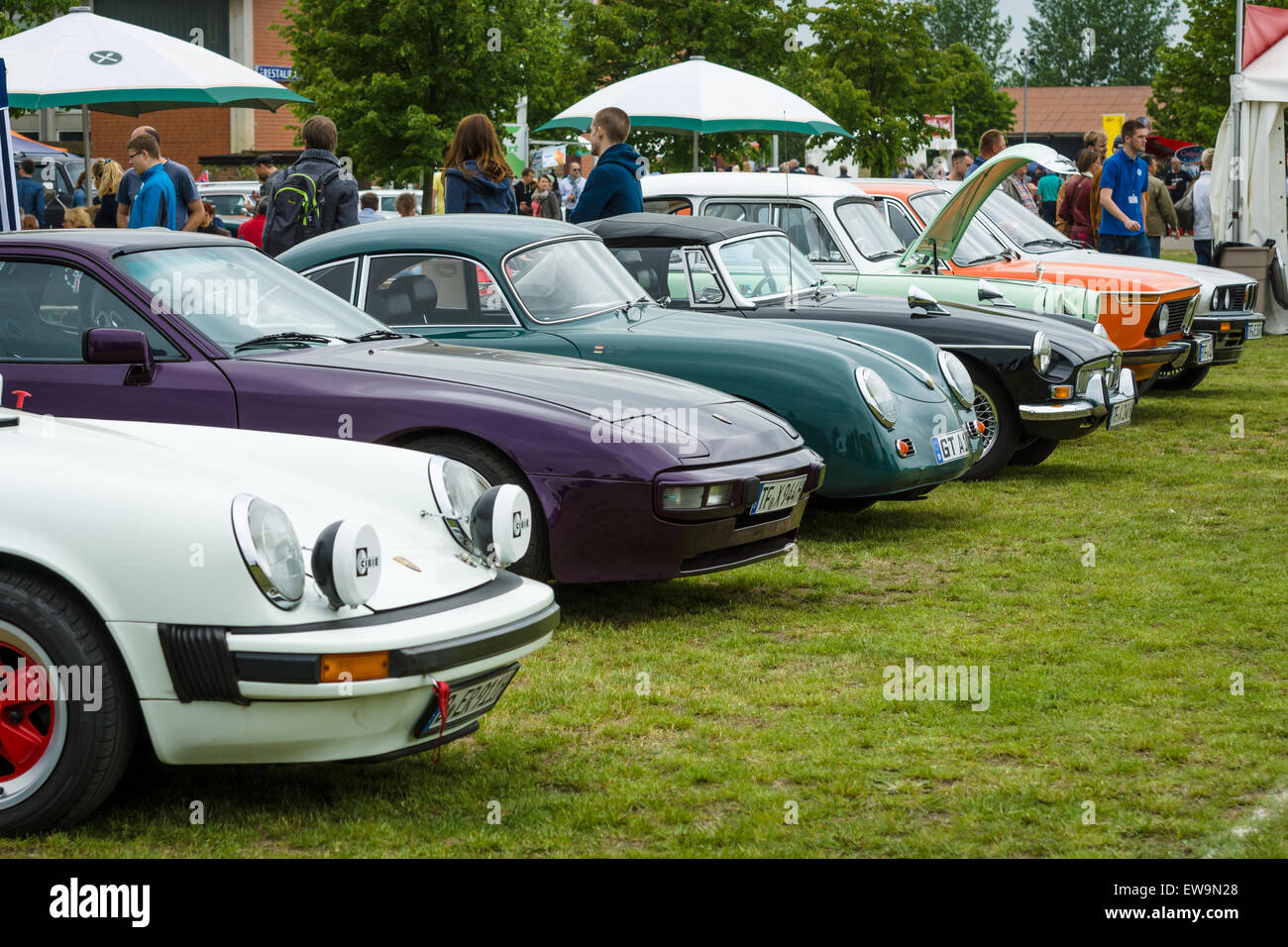Various retro cars standing in a row in the exhibition field Stock ...