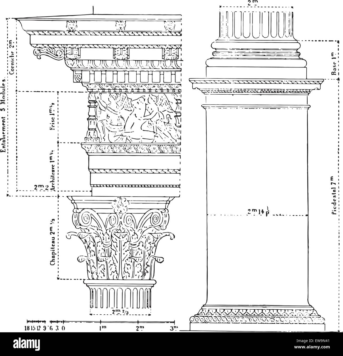 Corinthian order, vintage engraved illustration. Dictionary of words ...
