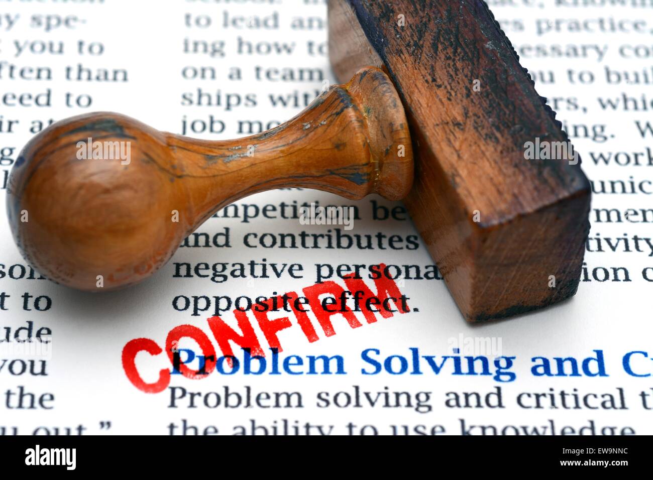 Problem solving confirm stamp Stock Photo - Alamy