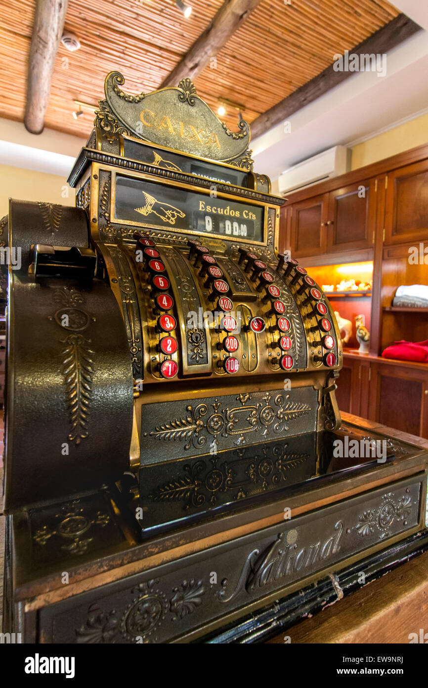 Close view detail of a portuguese vintage cash register Stock Photo - Alamy